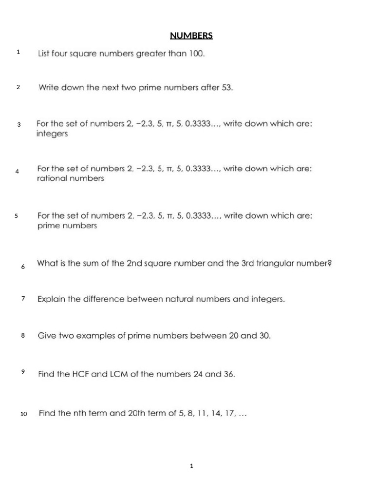 Chapter 1 NUMBERS | PDF