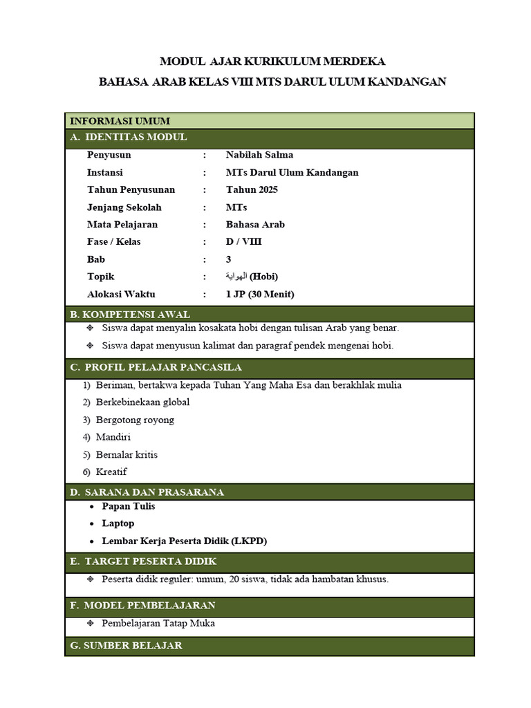 Salin1-MODUL AJAR KURIKULUM MERDEKA MAHARAH KITABAH | PDF