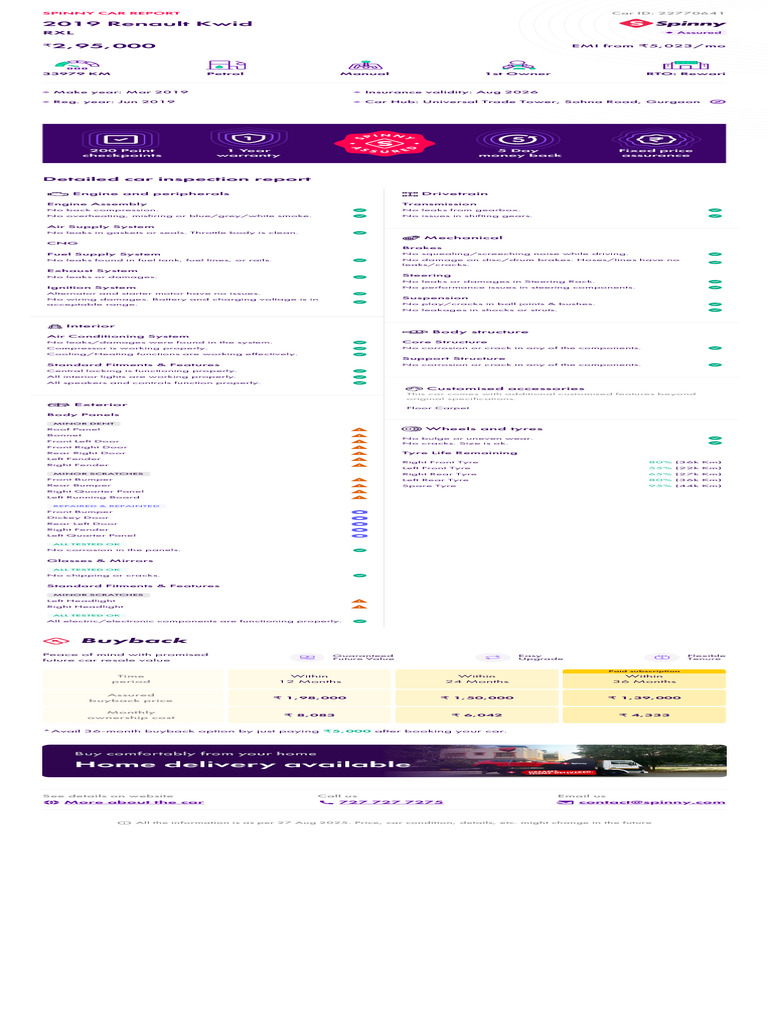 Spinny 2019 Renault Kwid Inspection Report | PDF | Leak | Car