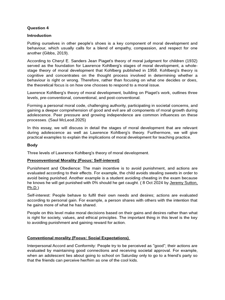 Stages of Moral Development That Are Relevant During Adolescence | PDF ...