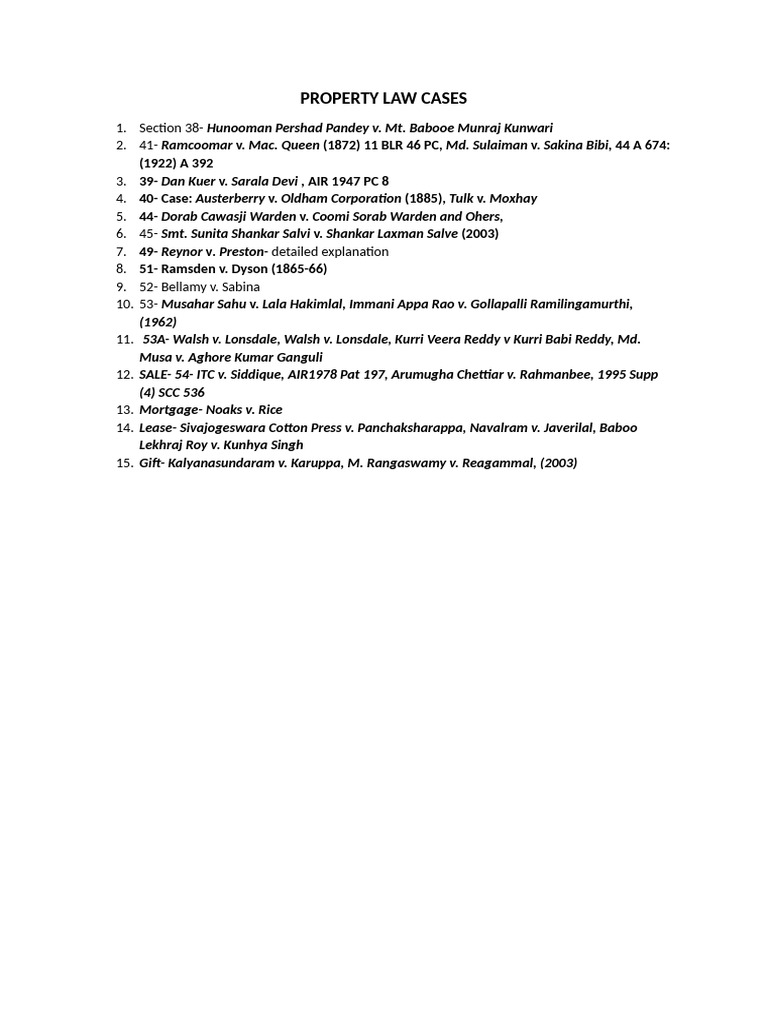 Key Property Law Case Summaries | PDF