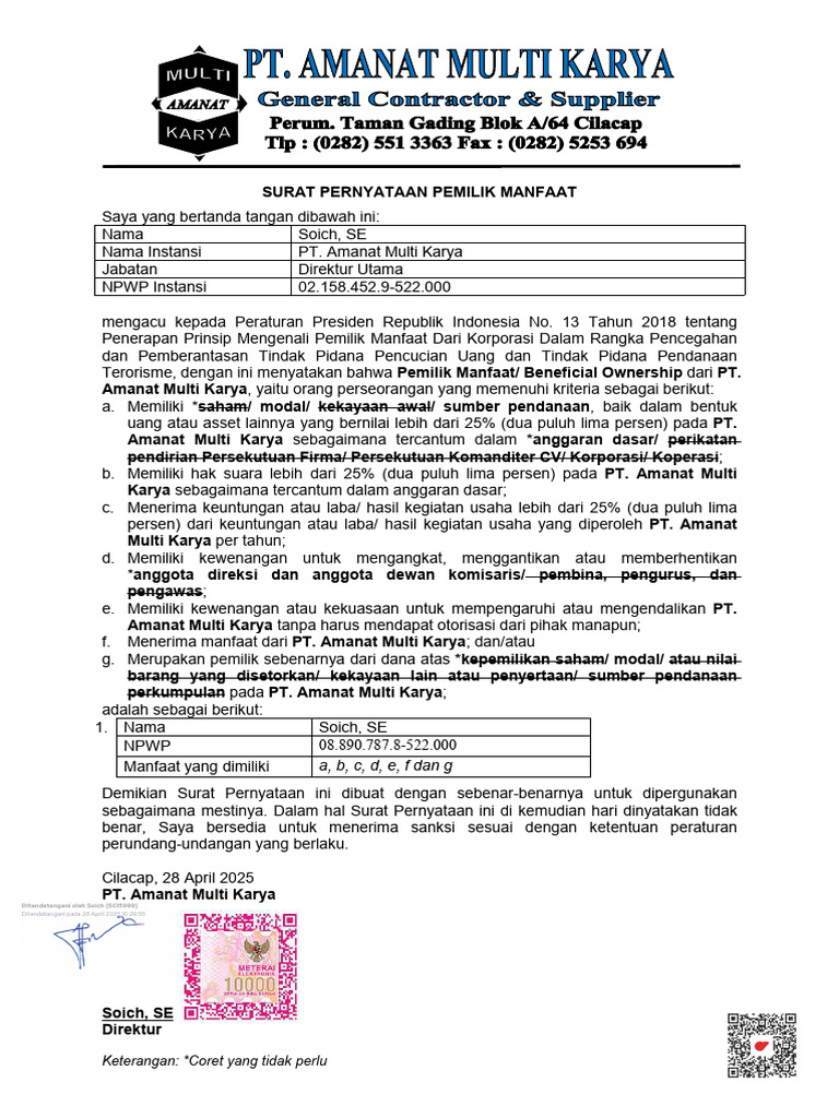 Ultimate Beneficiery Owner (Ubo) Amk - 28!04!2025 - 10.30 - Signed | PDF