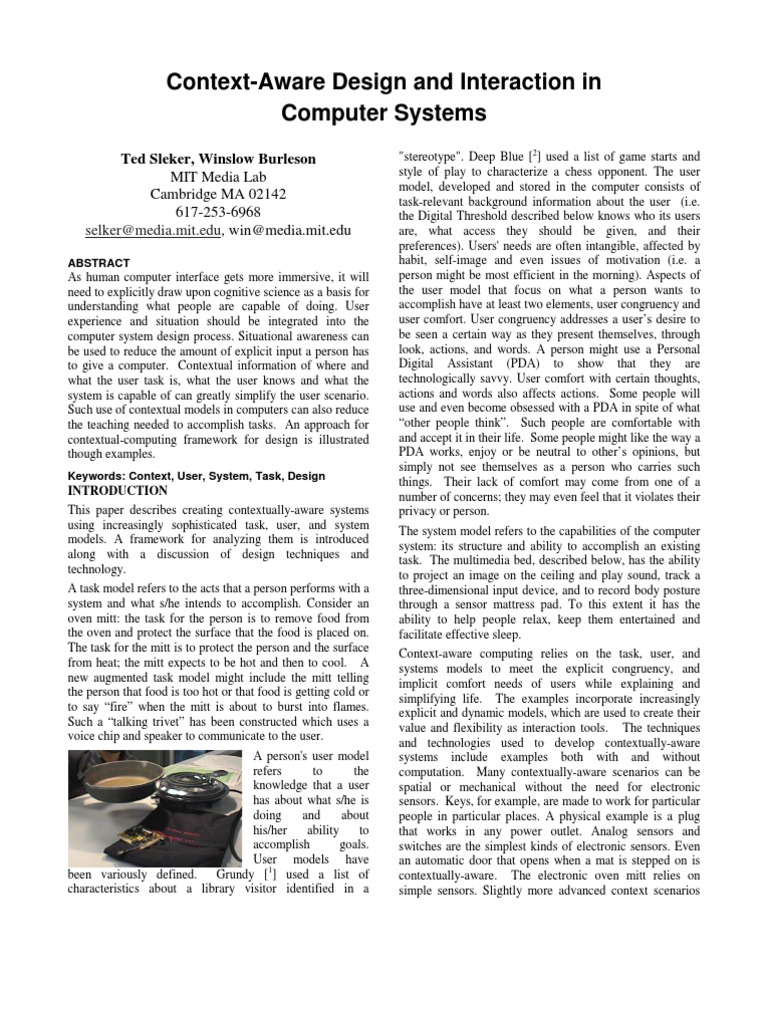 Context Aware Design and Interaction in Comupter Systems | PDF | Personal Digital Assistant ...