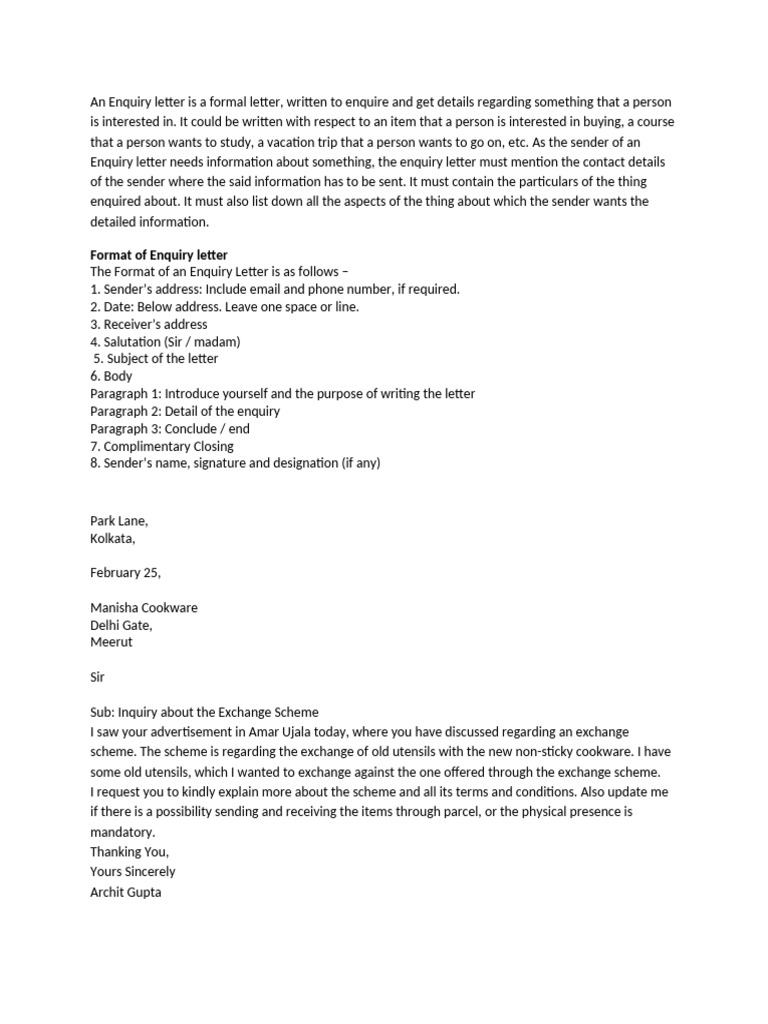 How to Write an Enquiry Letter | PDF