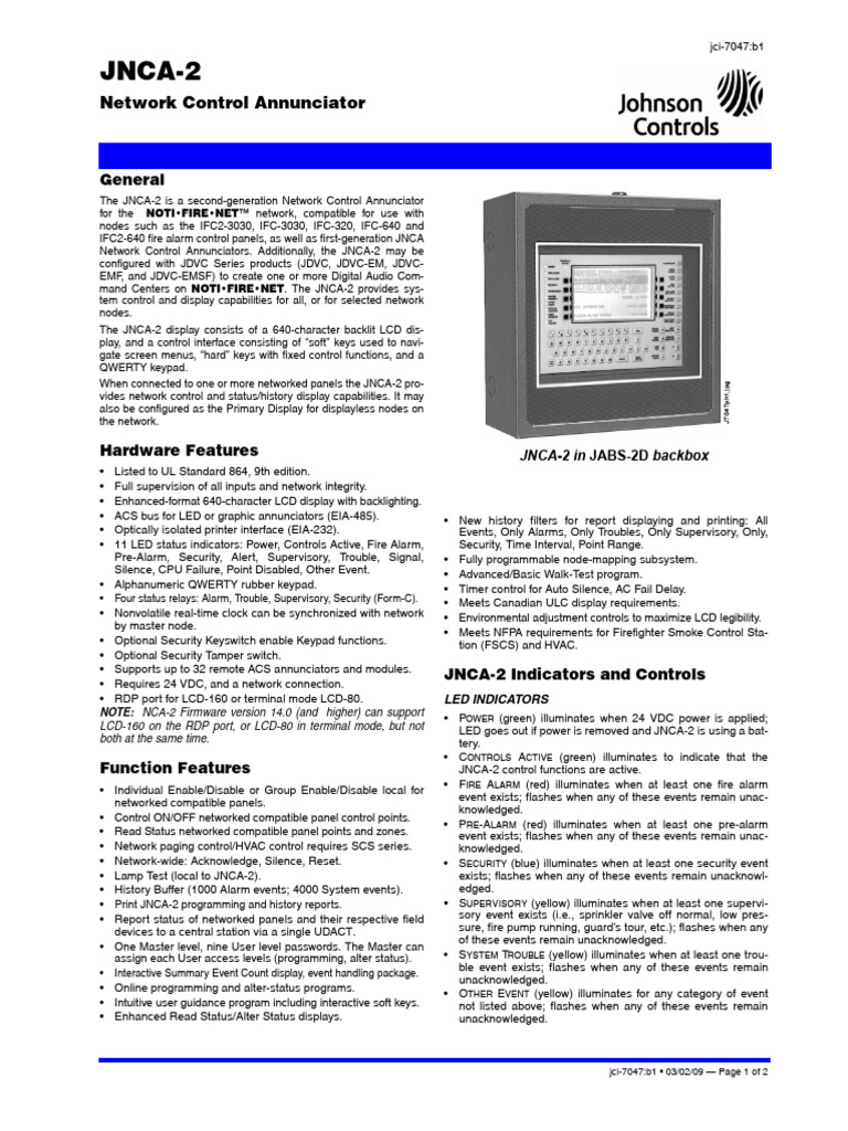 JNCA-2 Notifier Datasheet | PDF | Computer Engineering | Computing