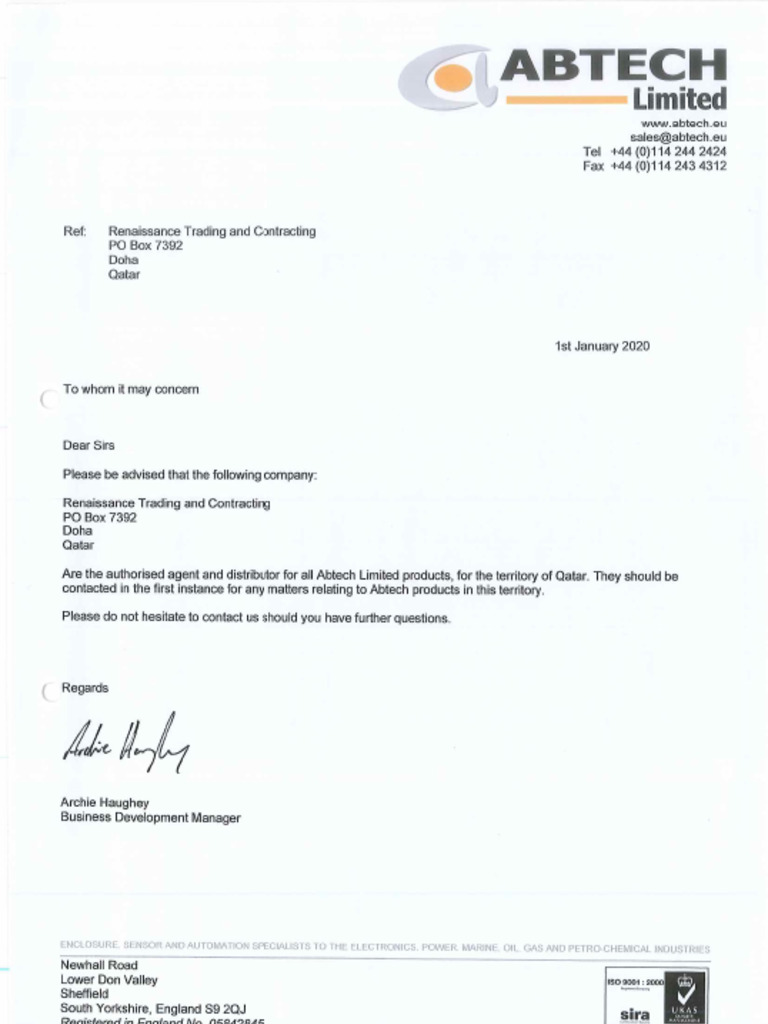 Abtech Authorization Letter | PDF