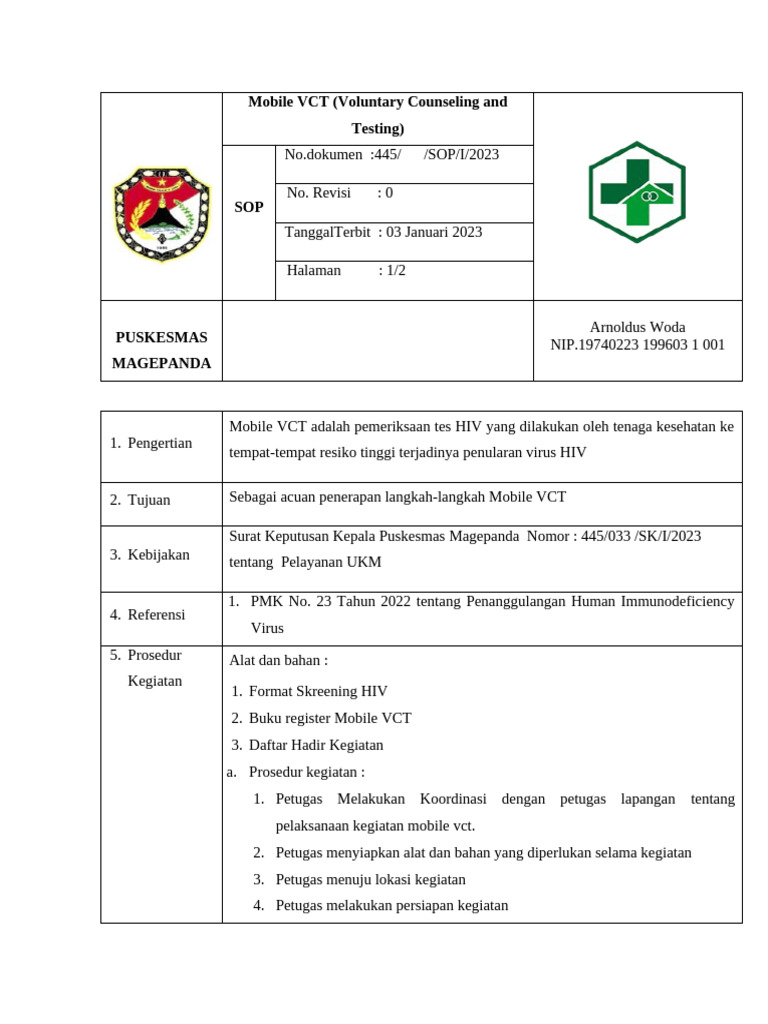 Prosedur Mobile VCT untuk Tes HIV | PDF