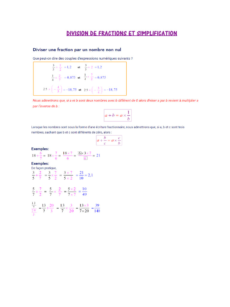 Division de Fractions Et Simplification | PDF