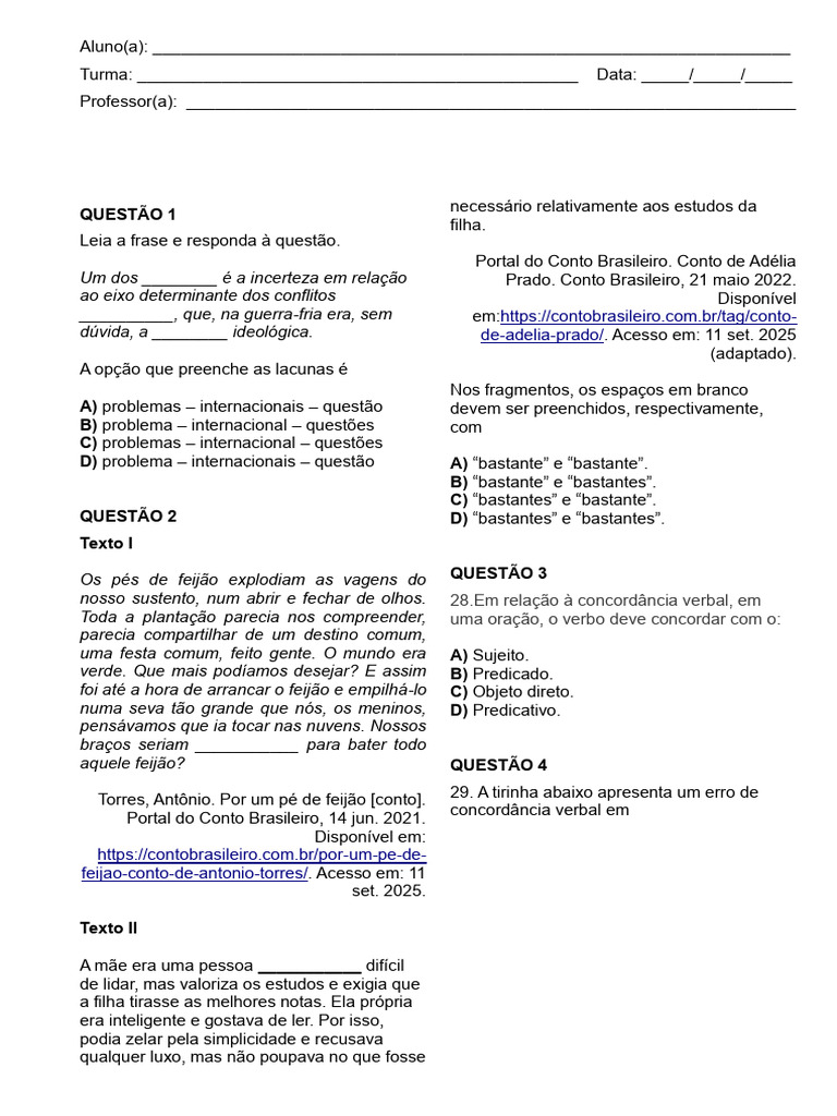 Lista - Questoes - Selecionadas 9º ANO REVISÃO 2 | PDF | Assunto (gramática) | O Retrato de ...