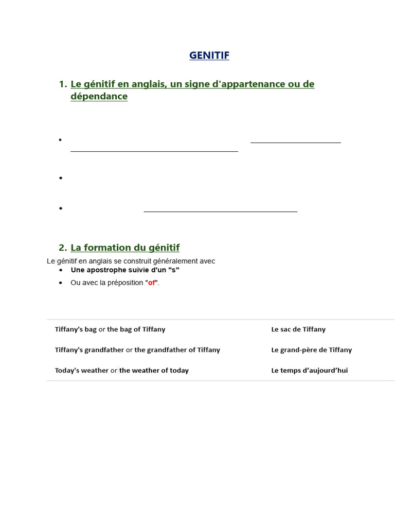 Exercices sur le génitif en anglais 6ème | PDF | Linguistique | Morphologie