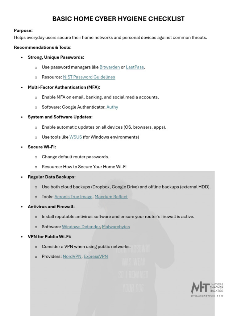 Basic Home Cyber Hygiene Checklist | PDF
