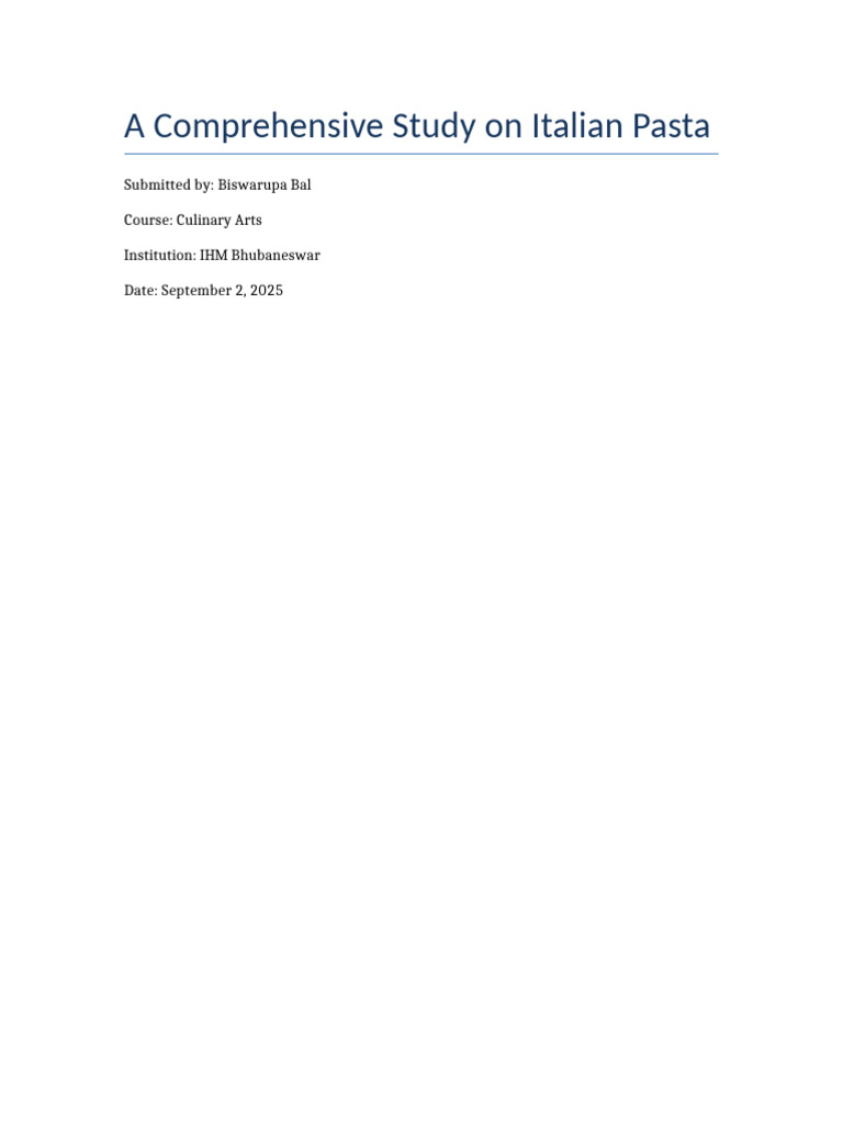 Italian Pasta Assignment Draft | PDF