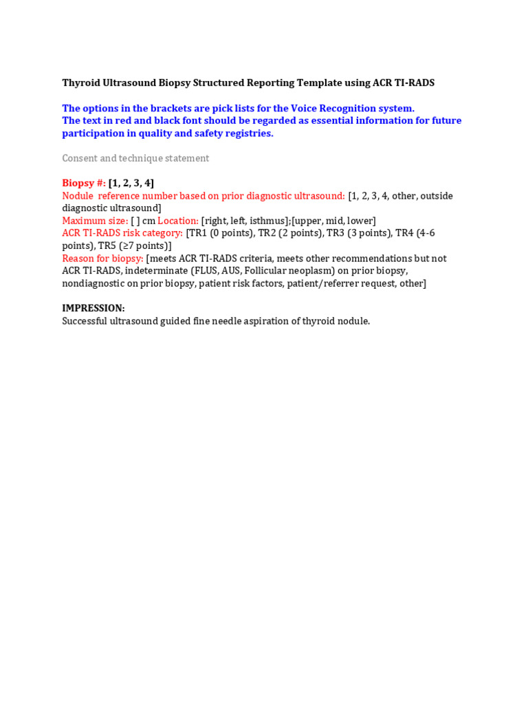 TI RADS Biopsy Reporting Template | PDF