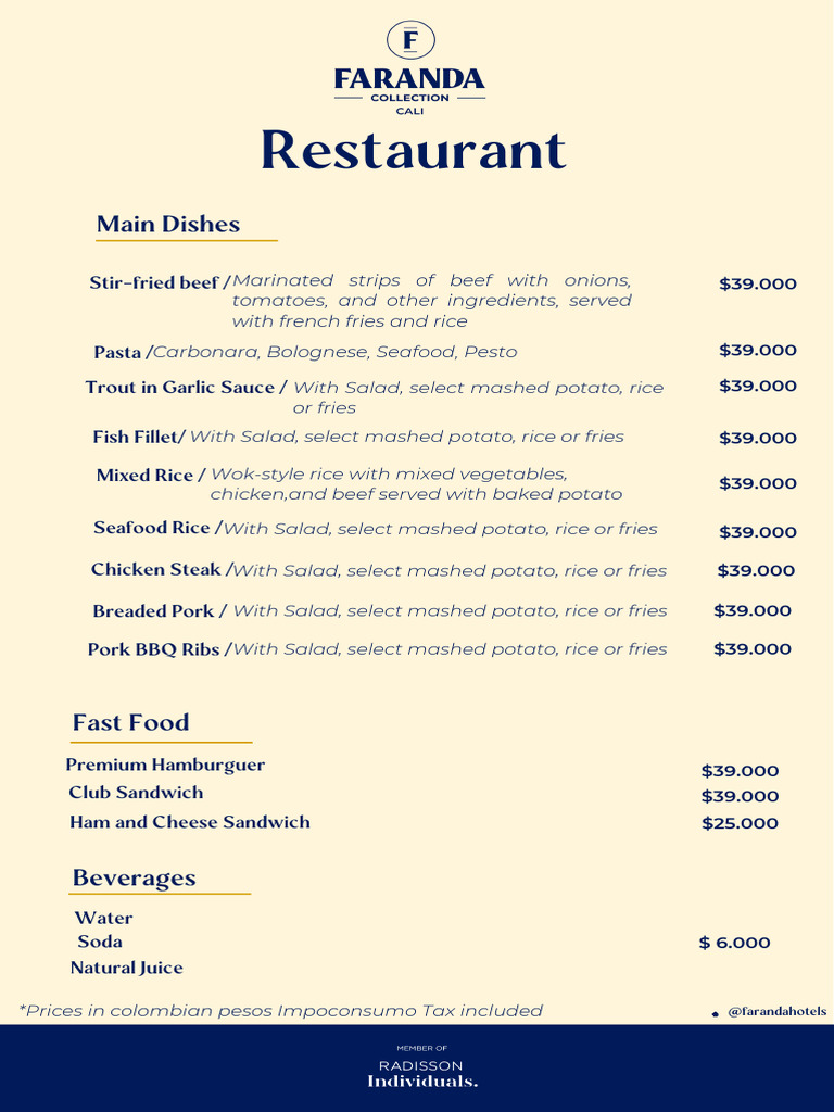 Faranda Hotels Main Dishes Menu | PDF