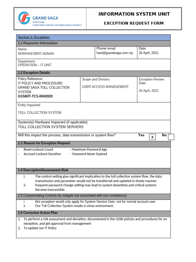 Exception Request Form - UAM | PDF | Password | Computing