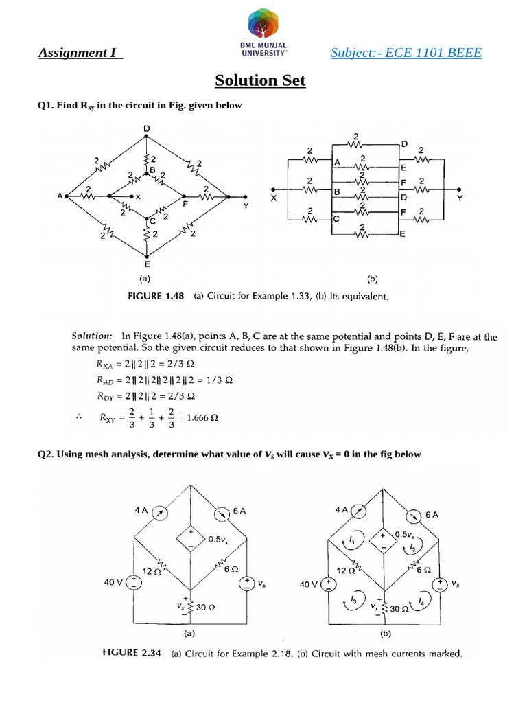 Ece 1101 Beee Assignment Solutions Pdf Electrical Engineering