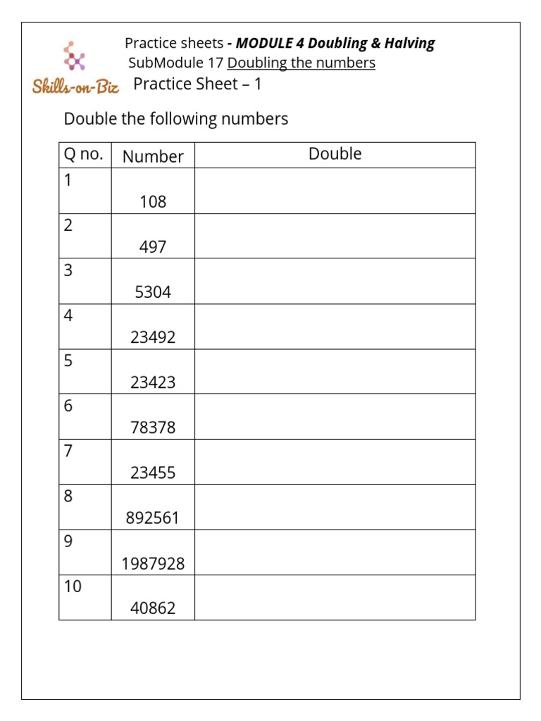 Doubling Worksheet | PDF