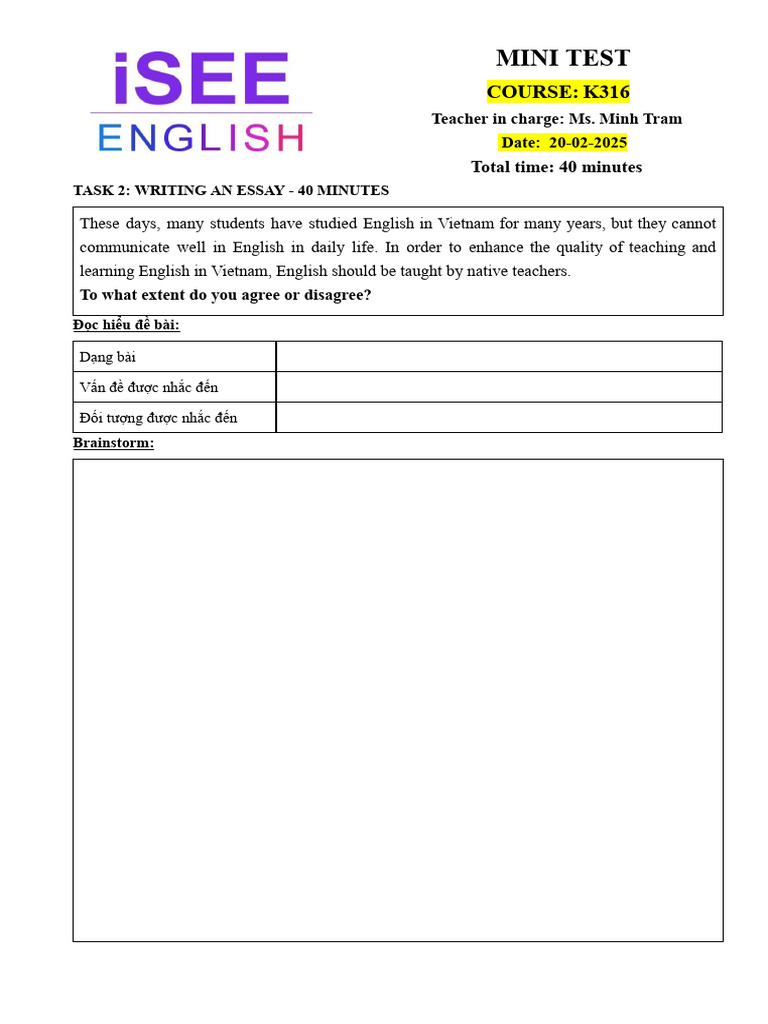 k316 - Mini Test 7 - One Opinion - English | PDF