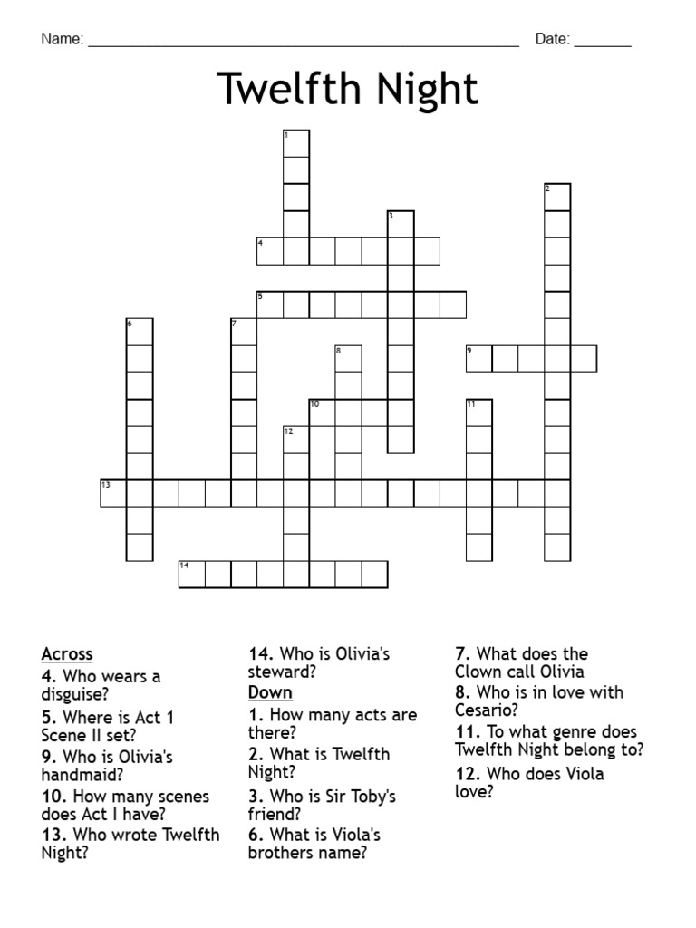 Twelfth Night Crossword Puzzle | PDF