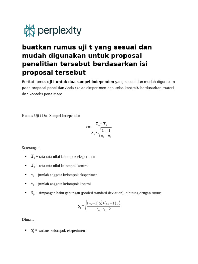 Buatkan Rumus Uji T Yang Sesuai Dan Mudah Digunaka | PDF