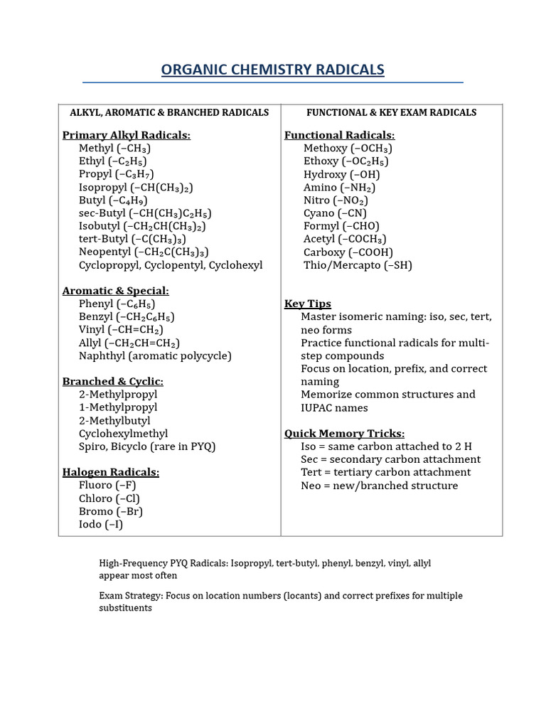 Essential Organic Chemistry Radicals Guide | PDF