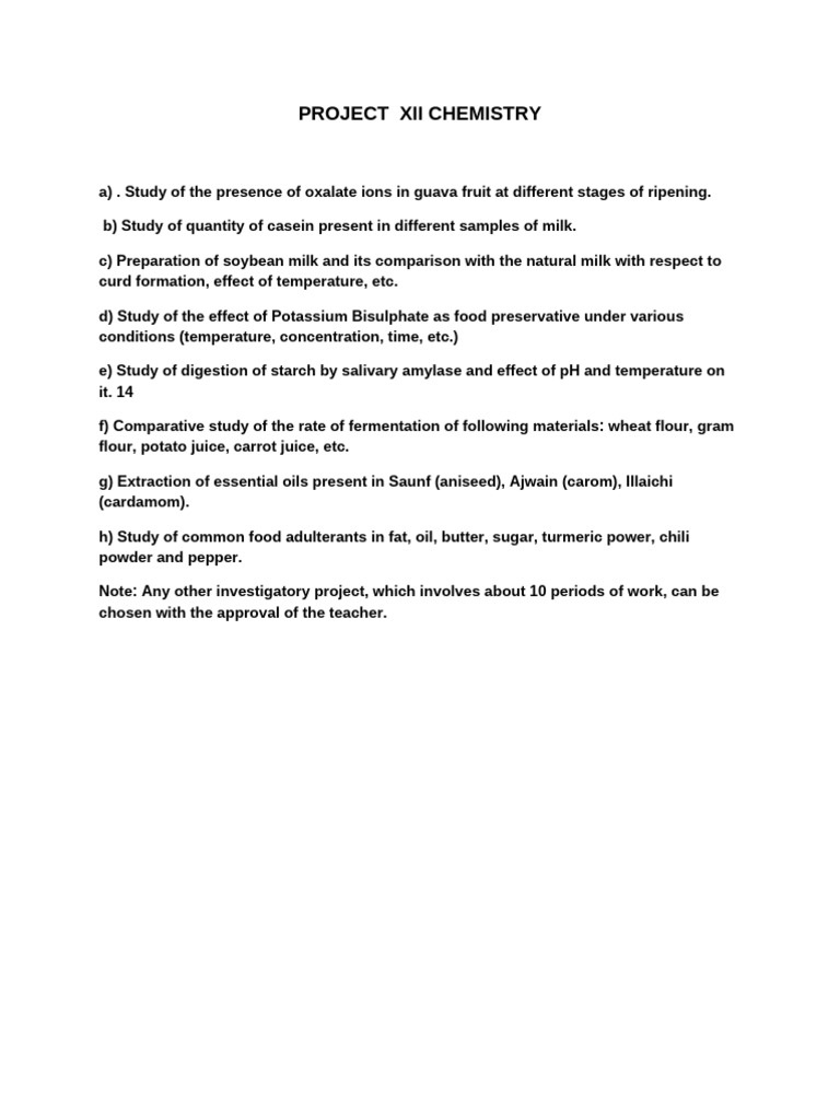 Investigatory Chemistry Projects Guide | PDF