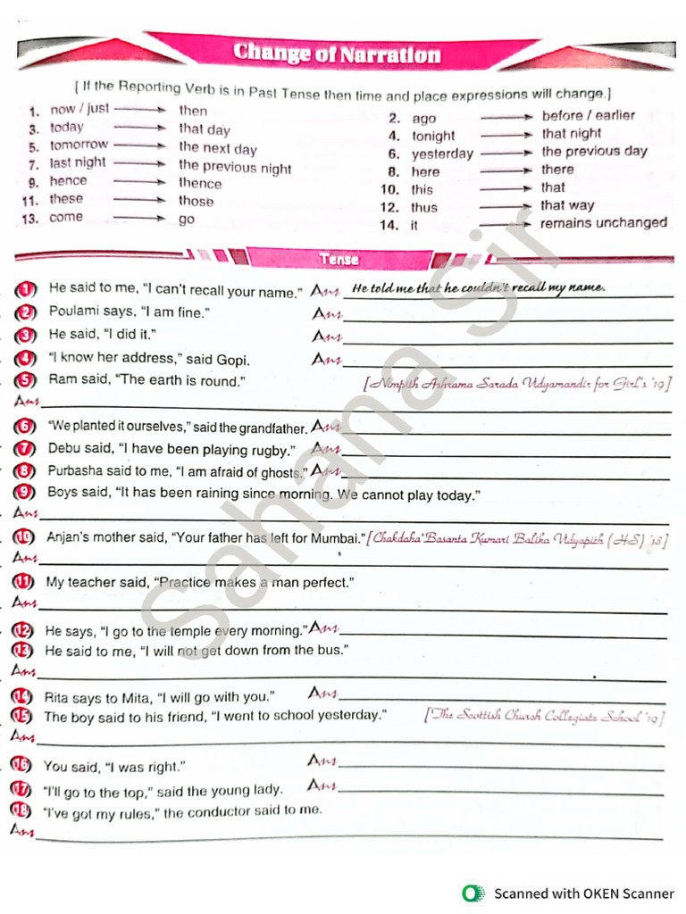 Narration Change Exercise | PDF