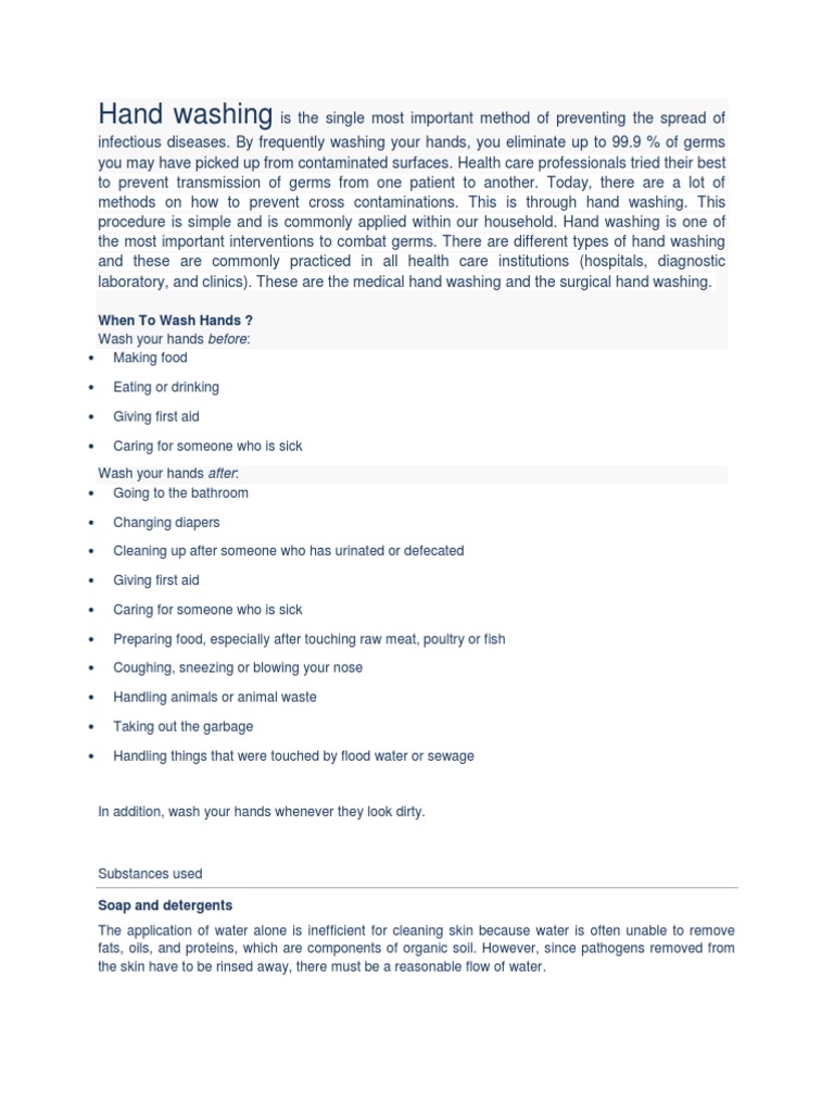 Hand Washing: When To Wash Hands ? | PDF | Hand Washing | Hygiene