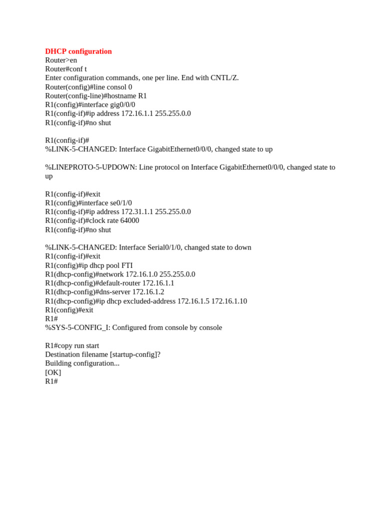 DHCP Configuration Guide for Router R1 | PDF