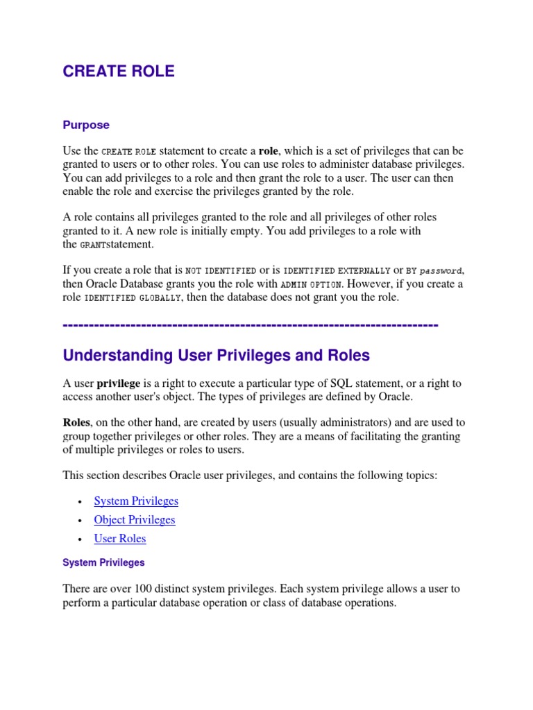 Create Role Pdf Oracle Database Database Schema