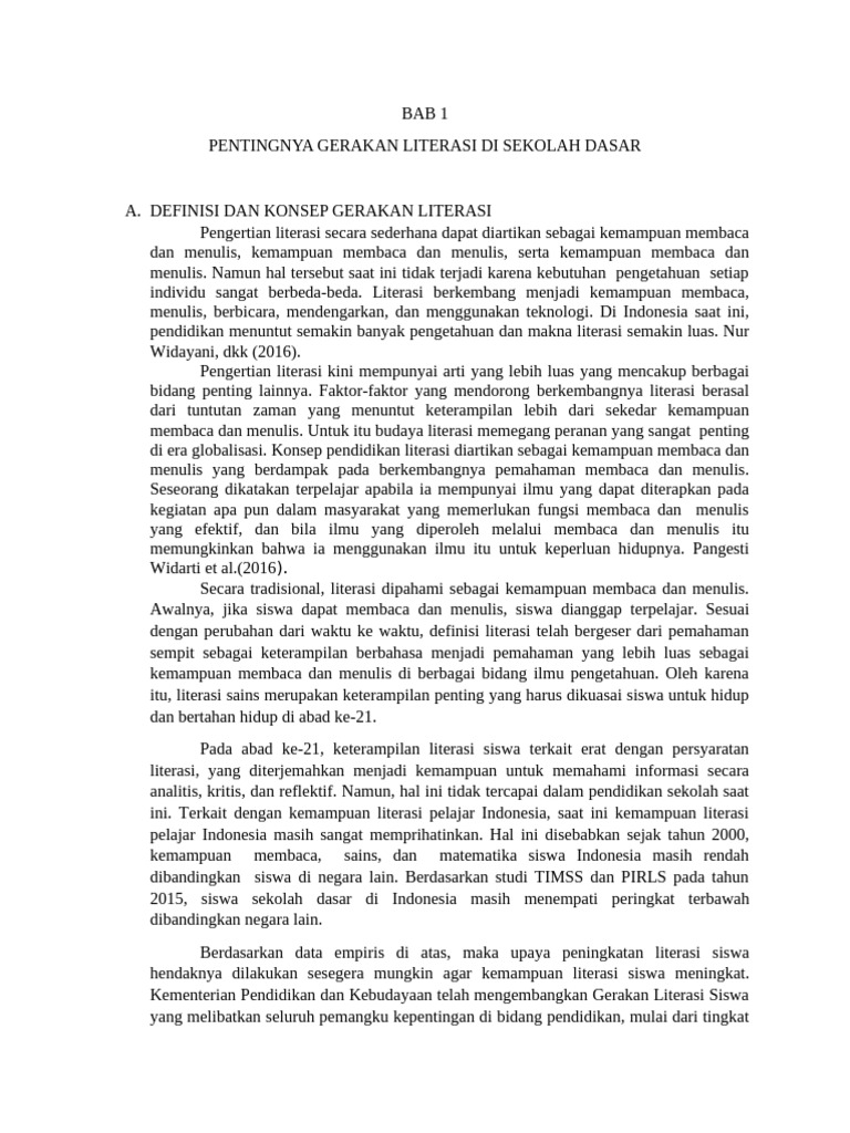 Pentingnya Gerakan Literasi Di Sekolah Dasar Bab1 | PDF