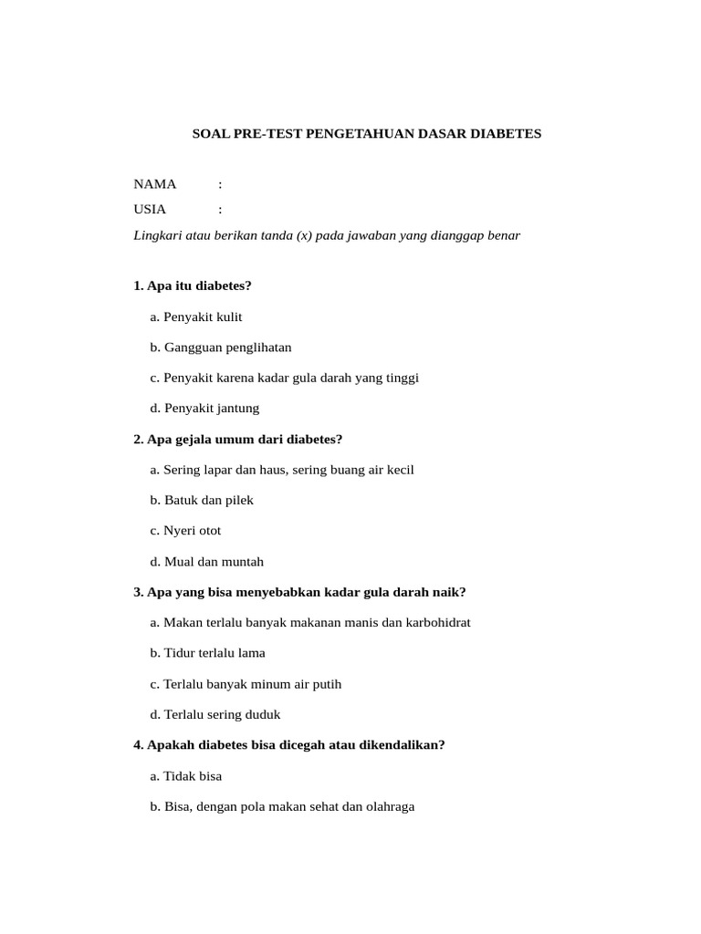 Pre-Test dan Post-Test Diabetes Dasar | PDF