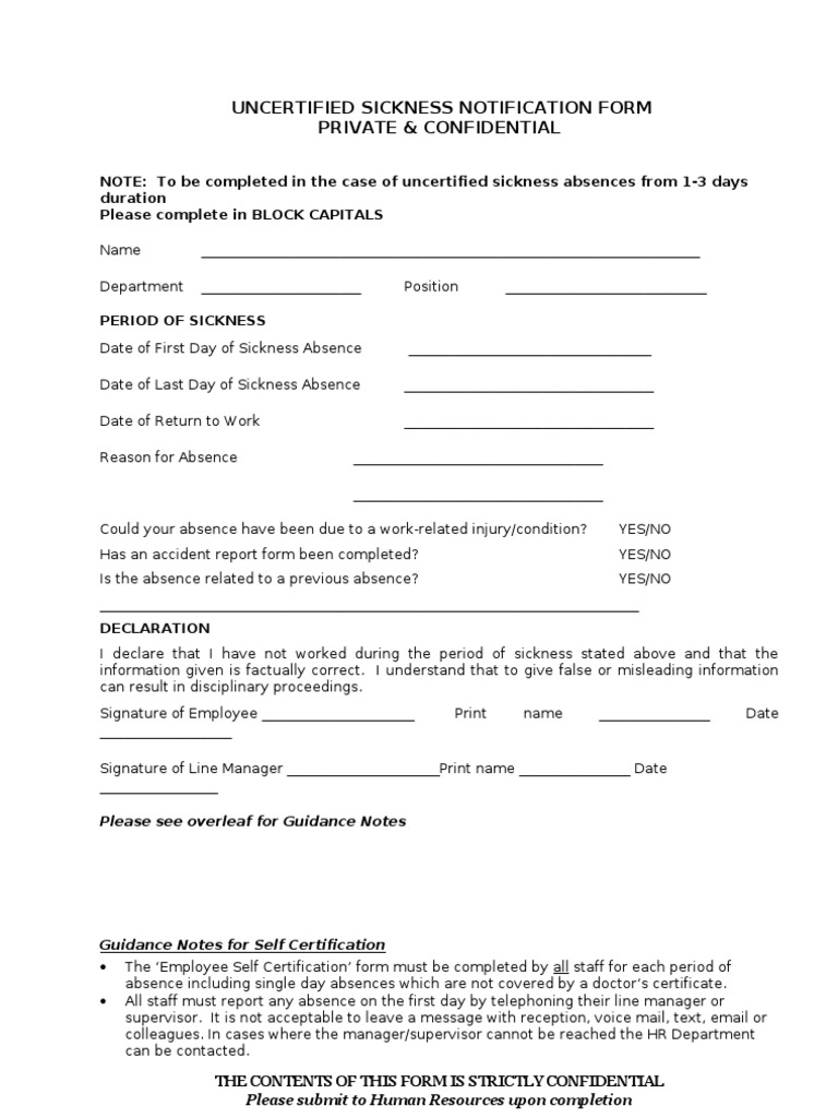 Sample Employee Absence Form | Confidentiality | Human Resource Management