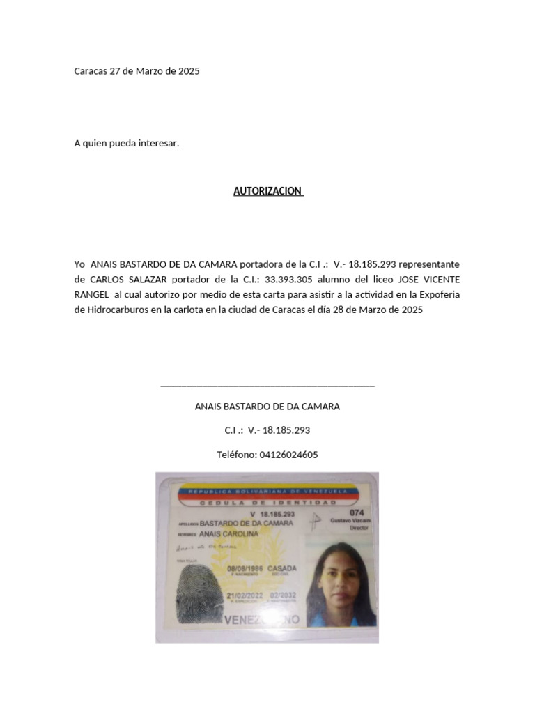 Autorizacion Carlos Salazar Paseo 2025 | PDF