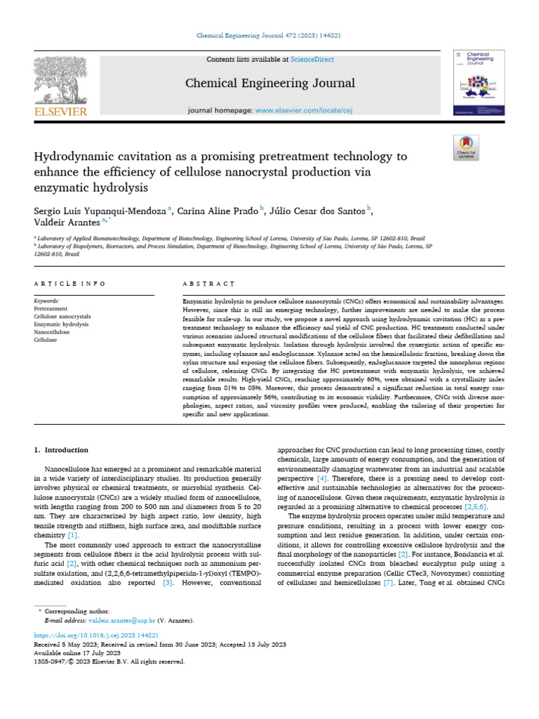 Chemical Engineering Journal | PDF | Chemistry