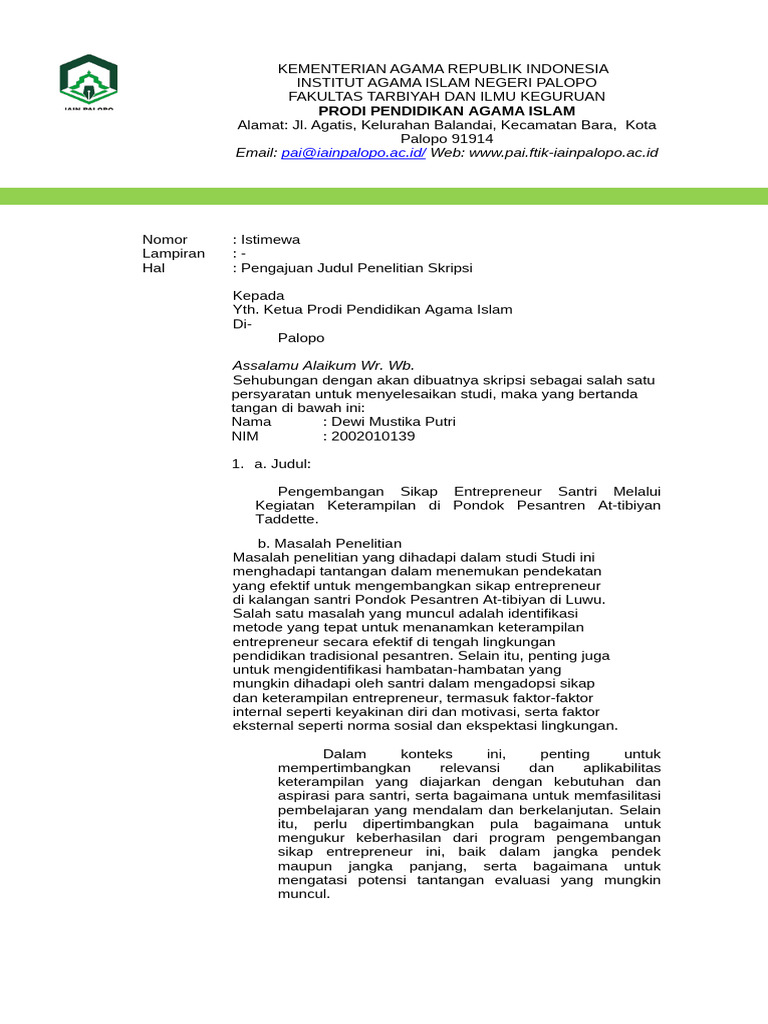 Contoh Format Pengajuan Judul 2024(1) | PDF