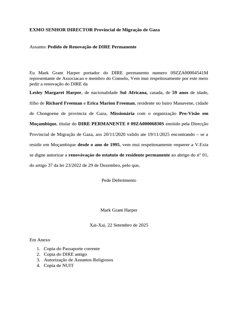 Pedido de Renovação de DIRE em Gaza | PDF