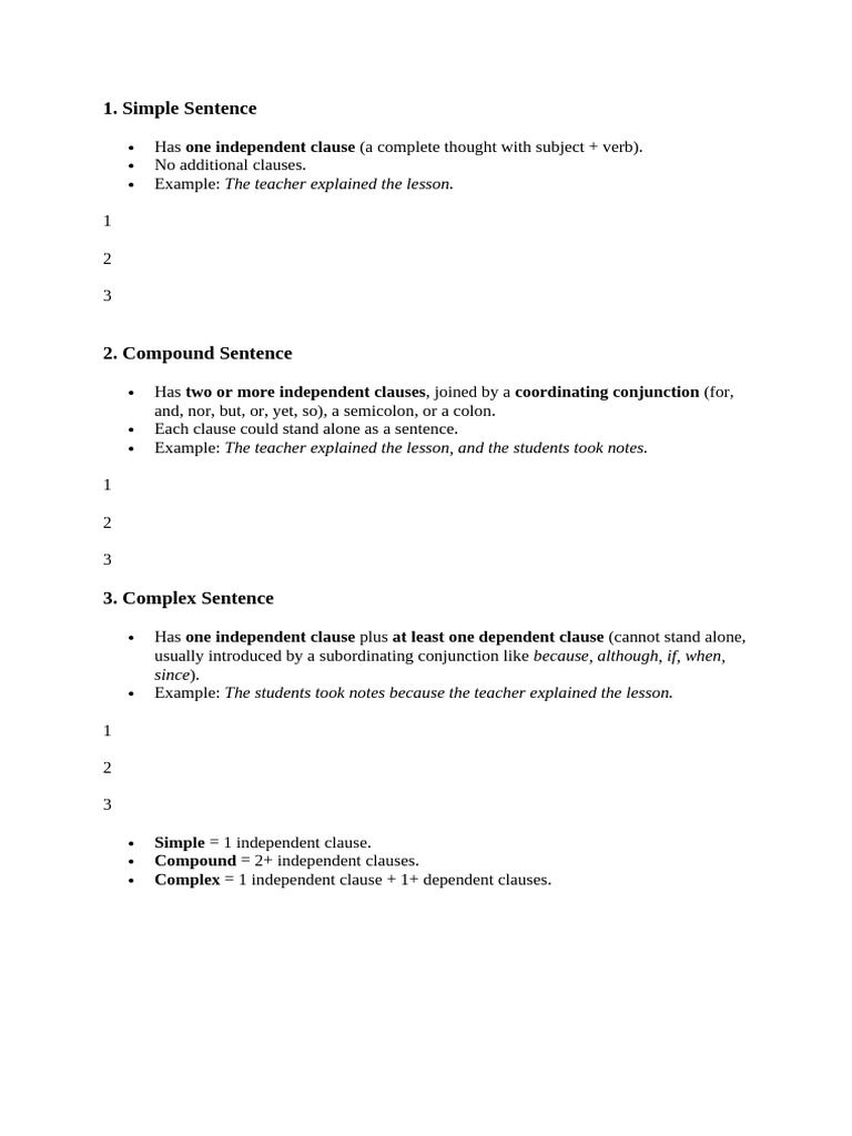 Simple, Compound and Complex Sentences + HW | PDF