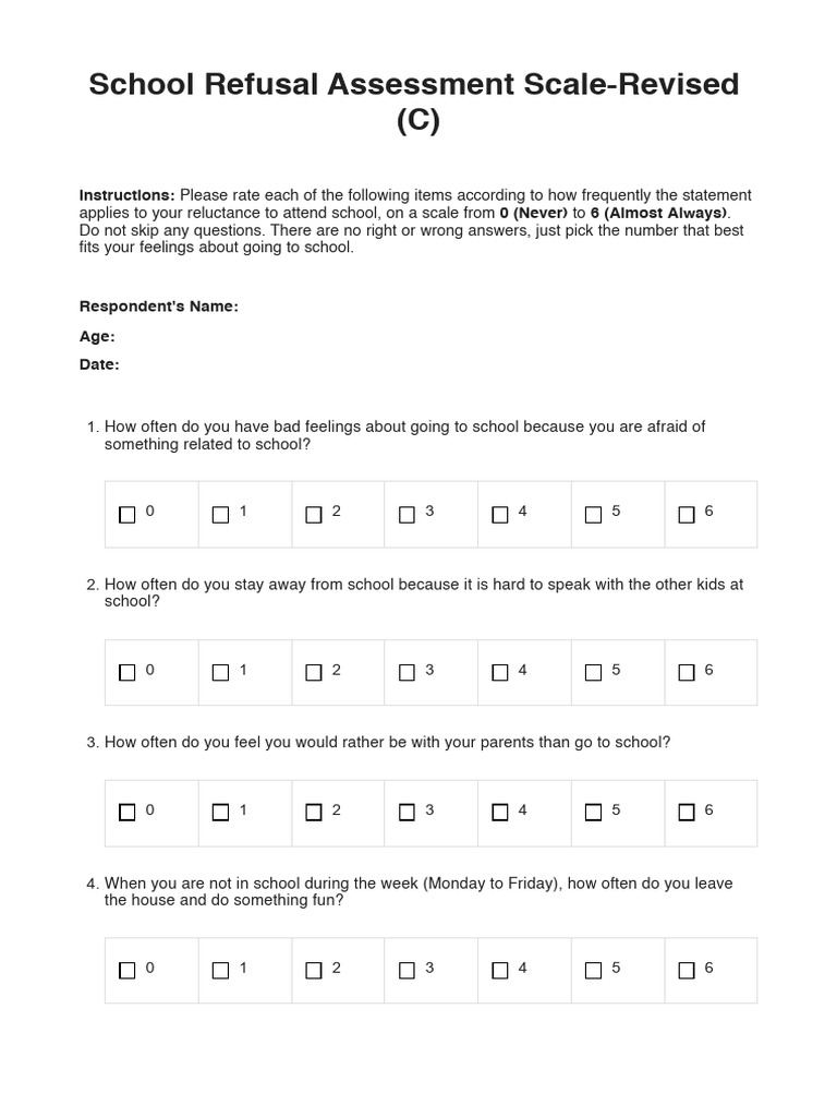 School Refusal Assessment Scale | PDF