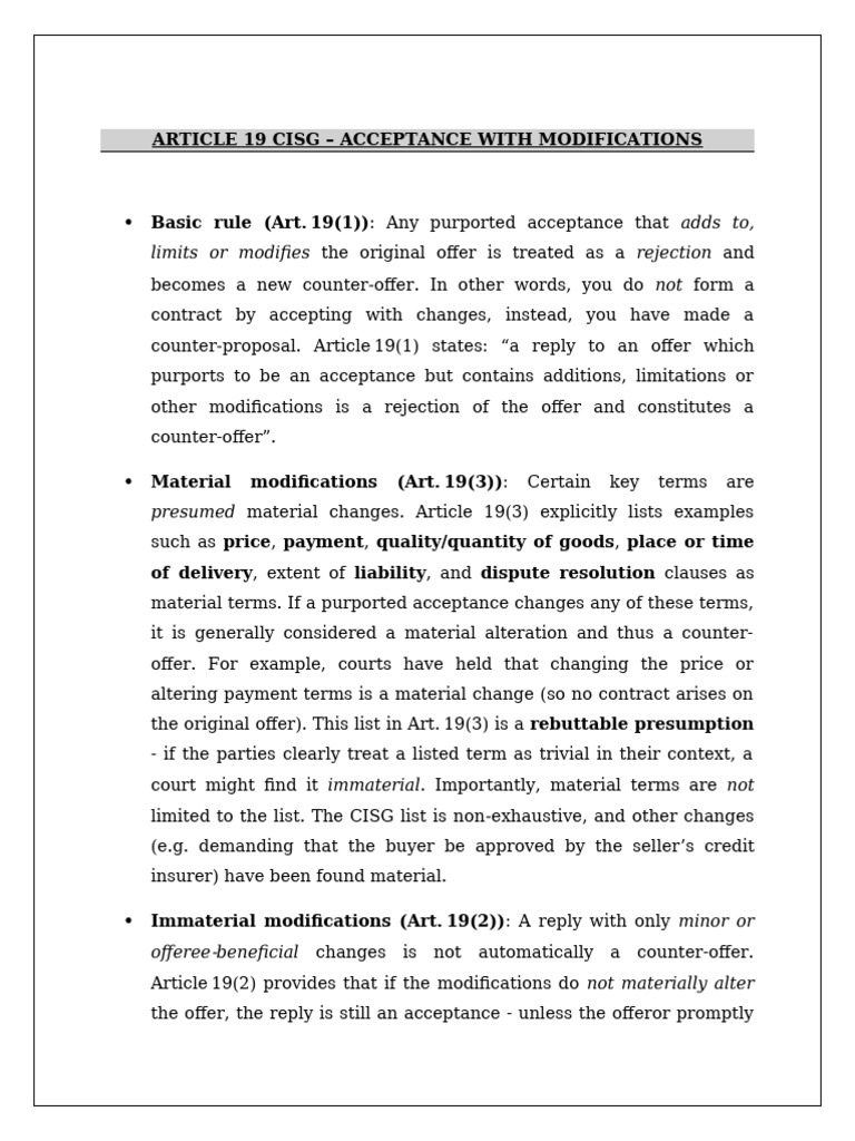 Article 19 CISG: Acceptance Rules | PDF | Offer And Acceptance | Justice