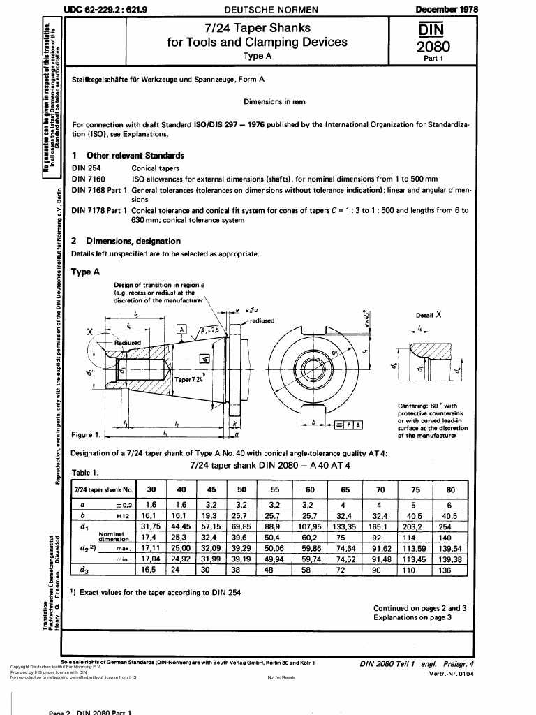 DIN 2080-1-1978 Conos ISO | Engineering Tolerance | Screw