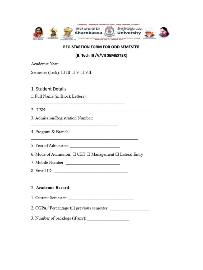 Odd Semester Registration Form | PDF