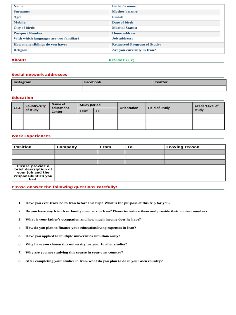 Personal Information and Resume Template | PDF