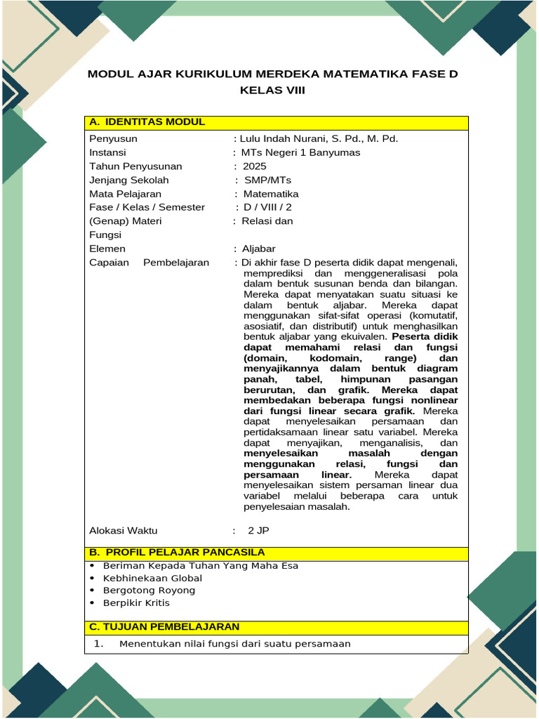 Contoh Modul Ajar | PDF