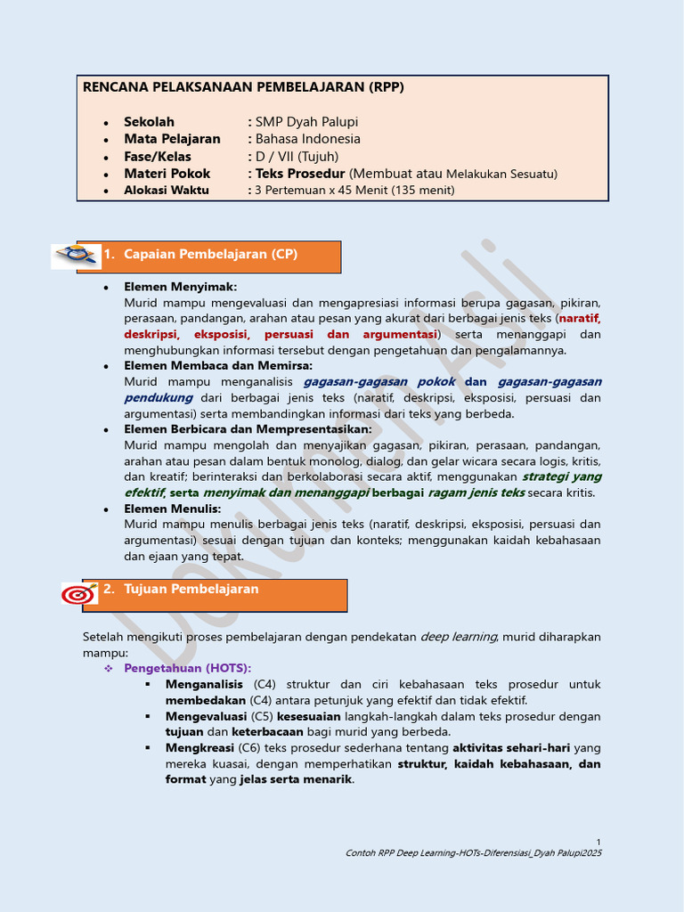 Contoh RPP Deep-HOTs-Diferensiasi - Dyah - Final | PDF