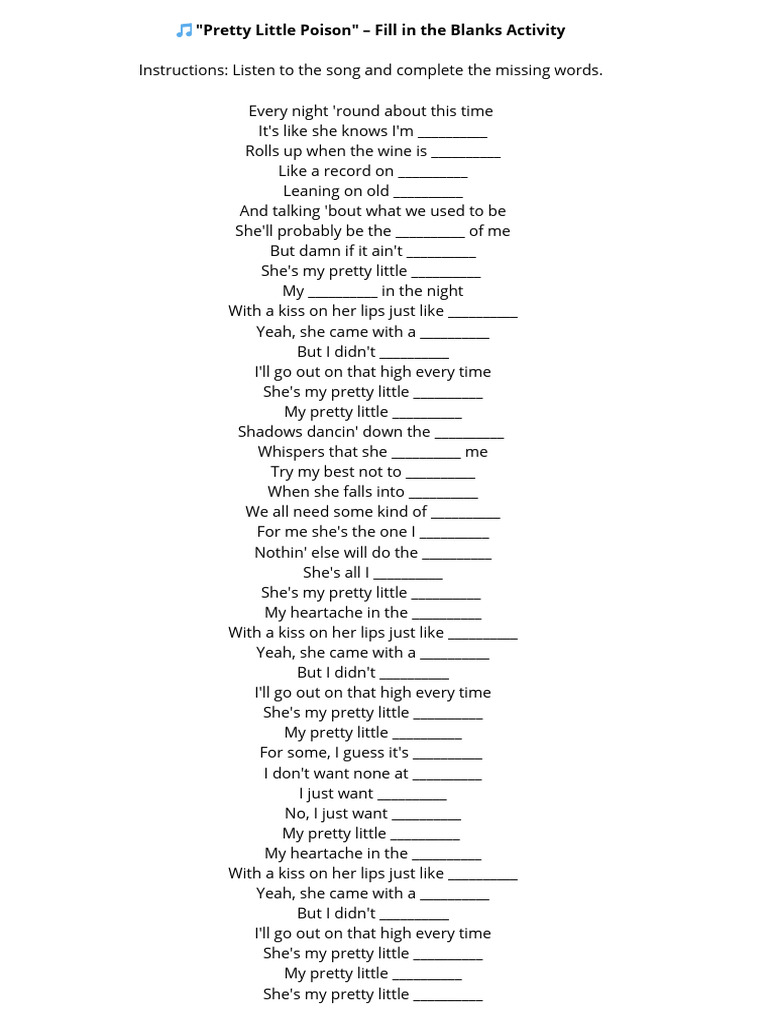 Fill in the Blanks: Pretty Little Poison | PDF