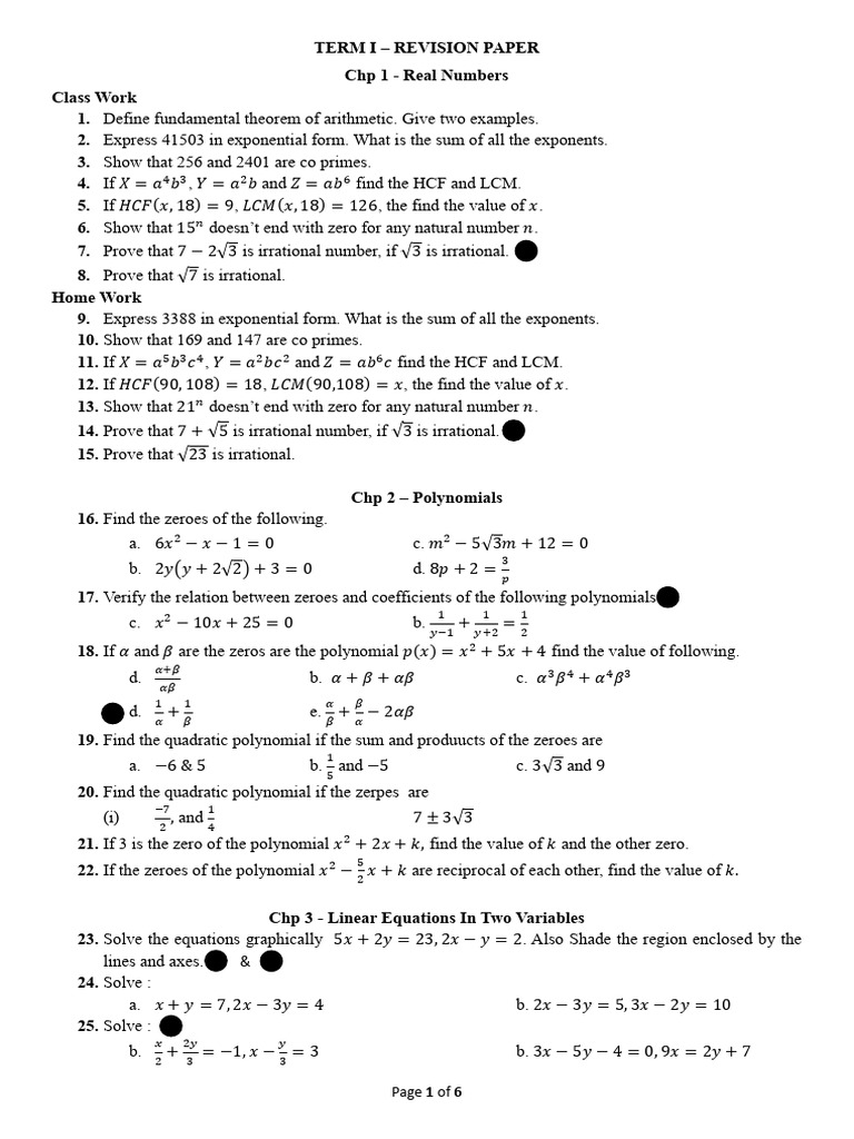 Math Revision Paper: Real Numbers & Polynomials | PDF | Cost Of Living ...