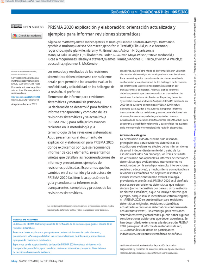 Guía PRISMA 2020 para Revisiones Sistemáticas | PDF | Metaanálisis ...