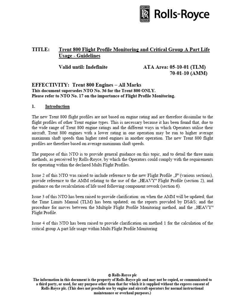 Trent 800 Flight Profile Guidelines | PDF