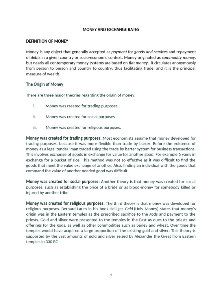 Understanding Money and Exchange Rates | PDF | Money | Medium Of Exchange